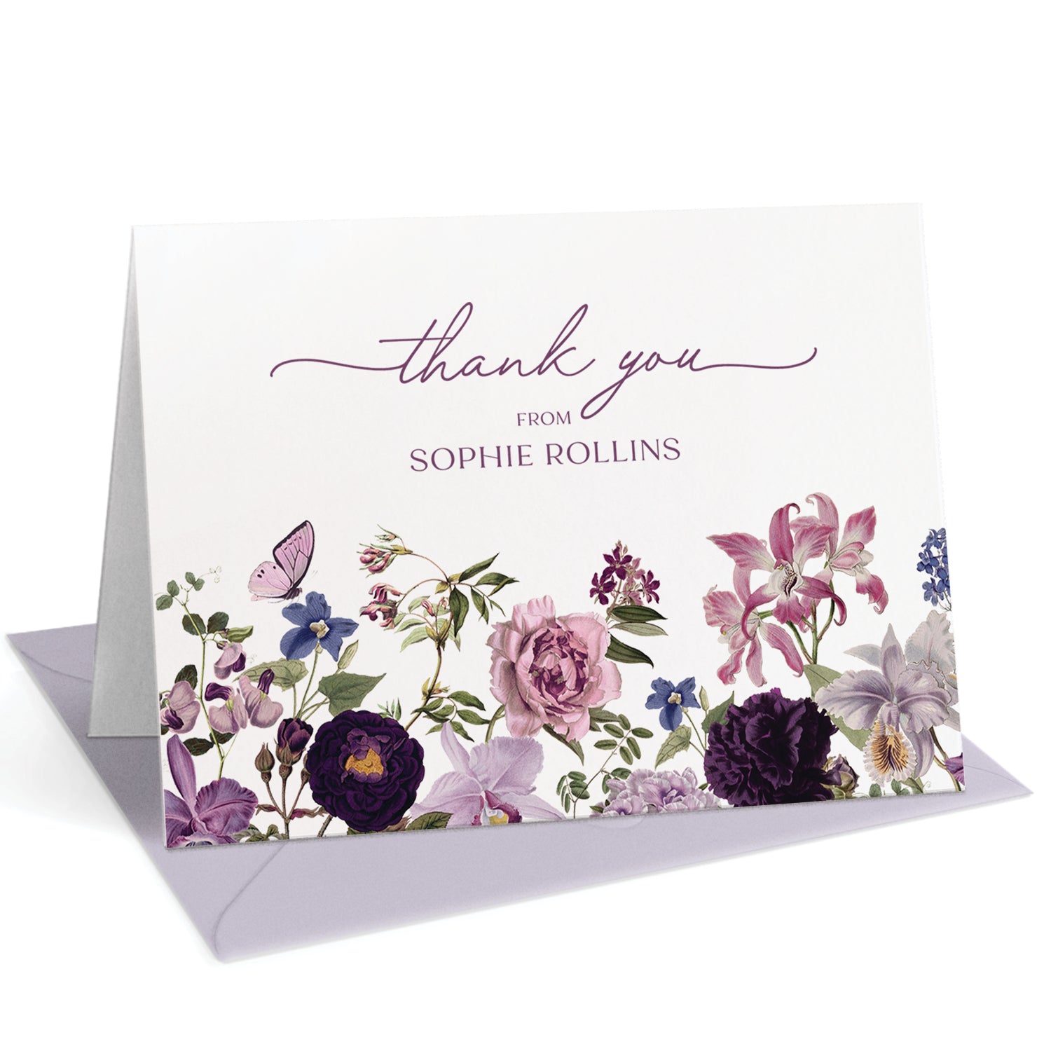 Amethyst Florals Thank You | Personalized Folded Note Cards | Curio Press
