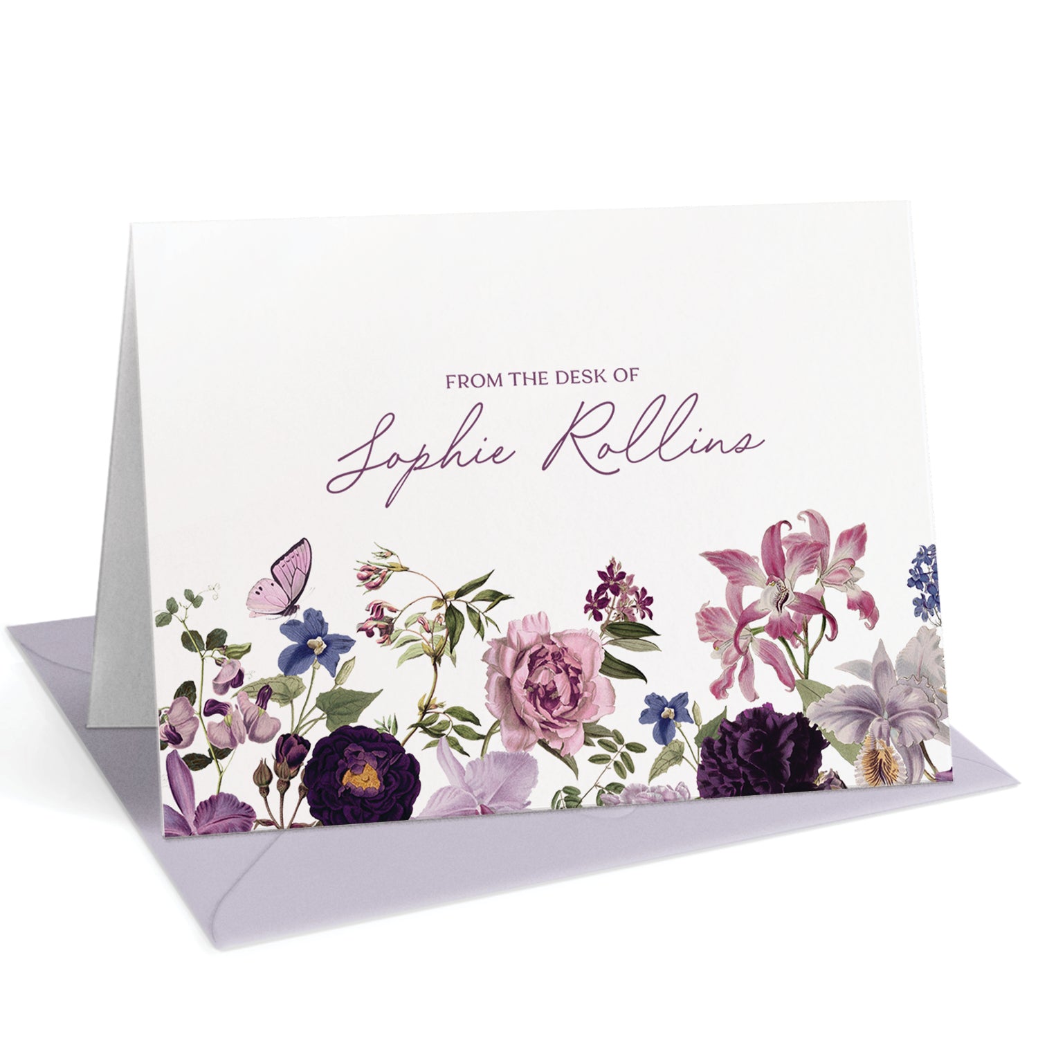Amethyst Florals | Personalized Folded Note Cards | Curio Press