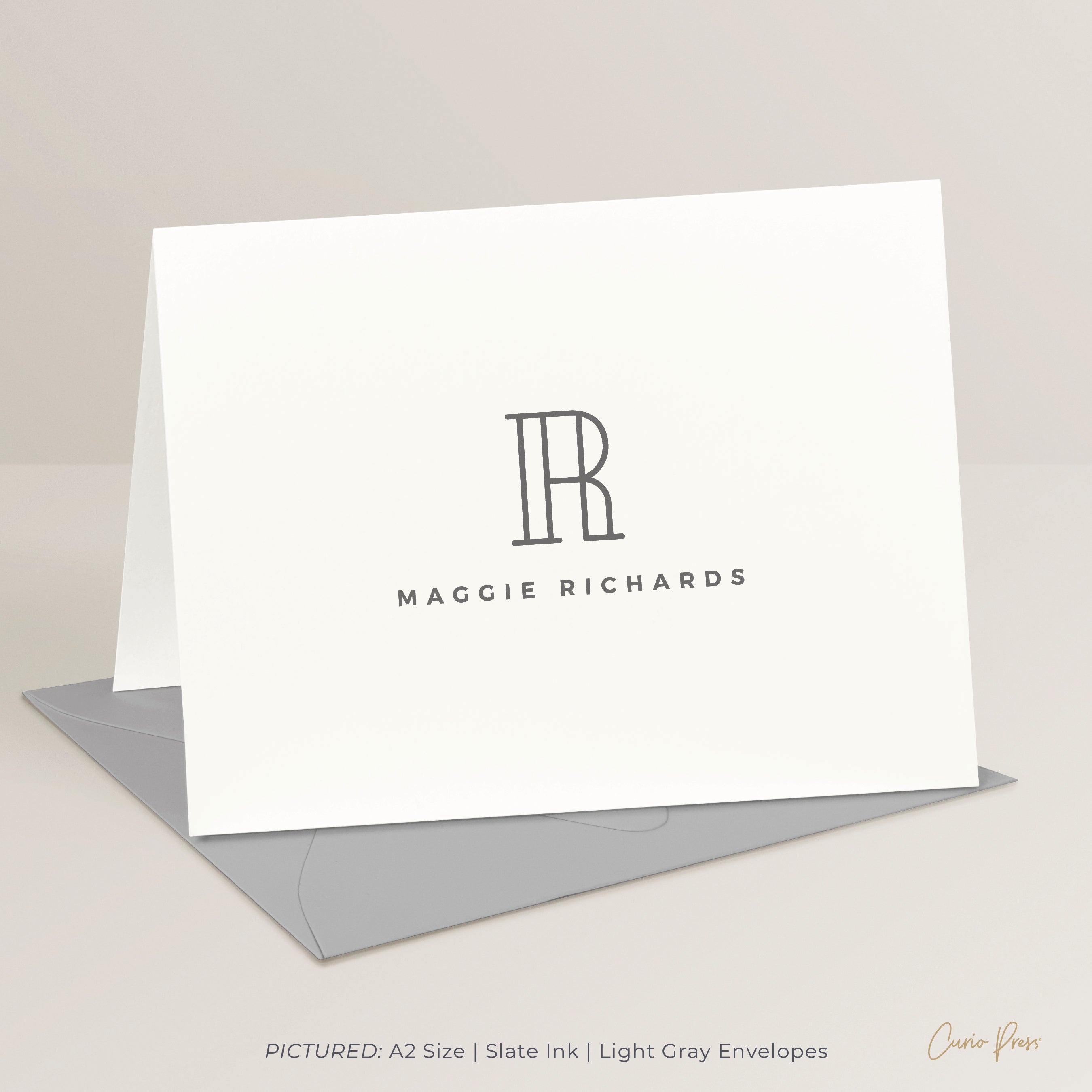 Outline Monogram | Monogrammed Folded Note Cards | Curio Press