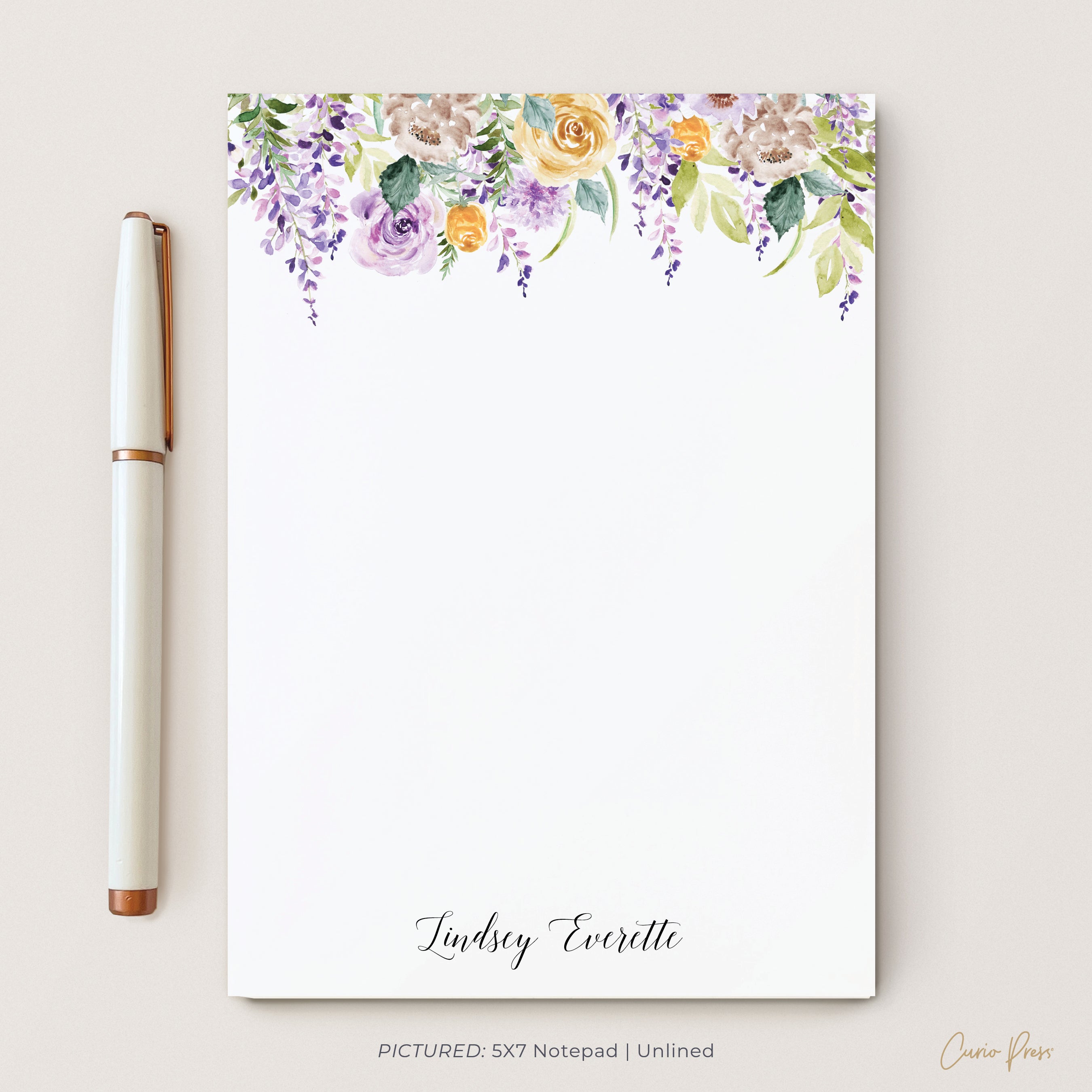 Purple Flowers | Personalized Notepad | Curio Press