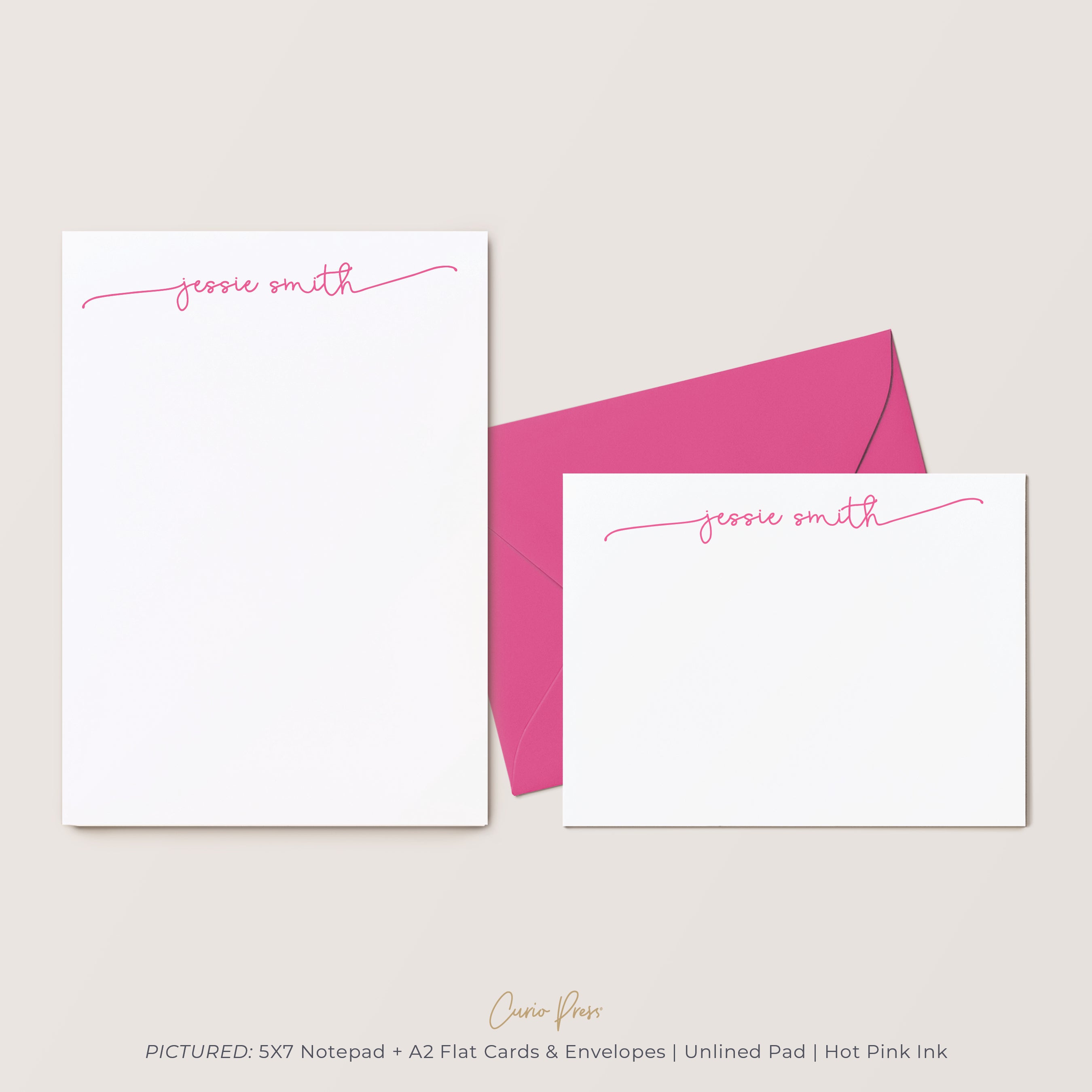 Swash Script | Customized Flat Card and Notepad Set | Curio Press
